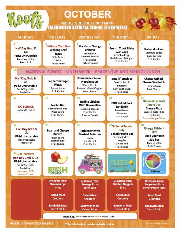 October Lunch Menu | Tibbetts Middle School